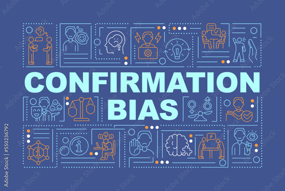 Confirmation bias word concepts dark blue banner. Psychological concept ...