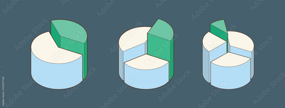 Donuts, Pie chart icons, isolated on the background. 3d, Isometric ...