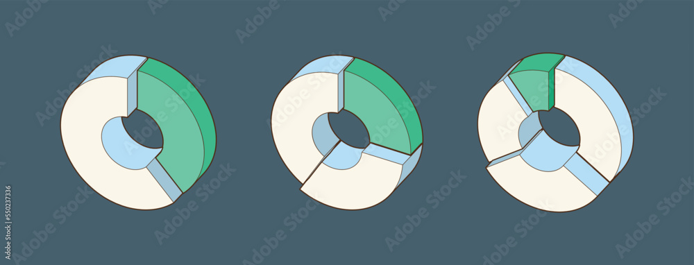 Donuts, Pie chart icons, isolated on the background. 3d, Isometric ...