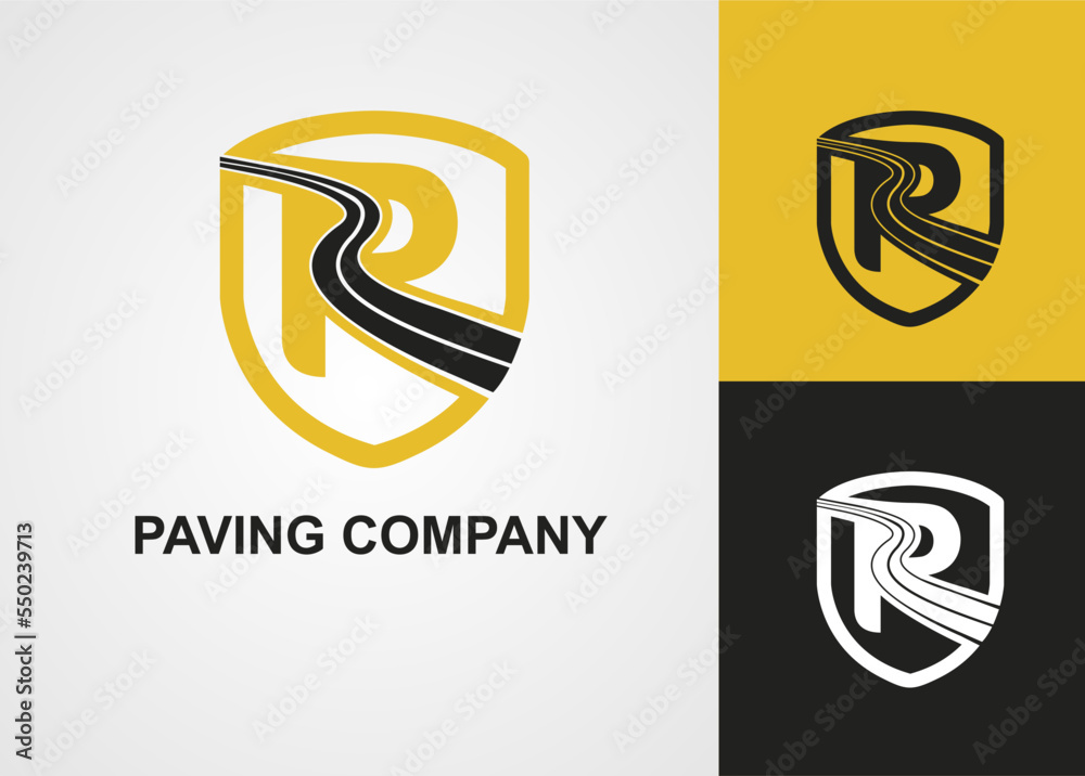 Initial R Letter with Street Asphalt, Paving and Shield for ...