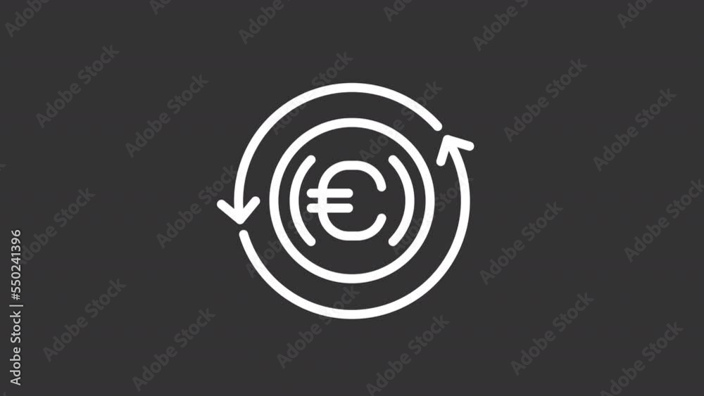 Animated turn coin white line icon. Dollar and euro currencies exchange ...