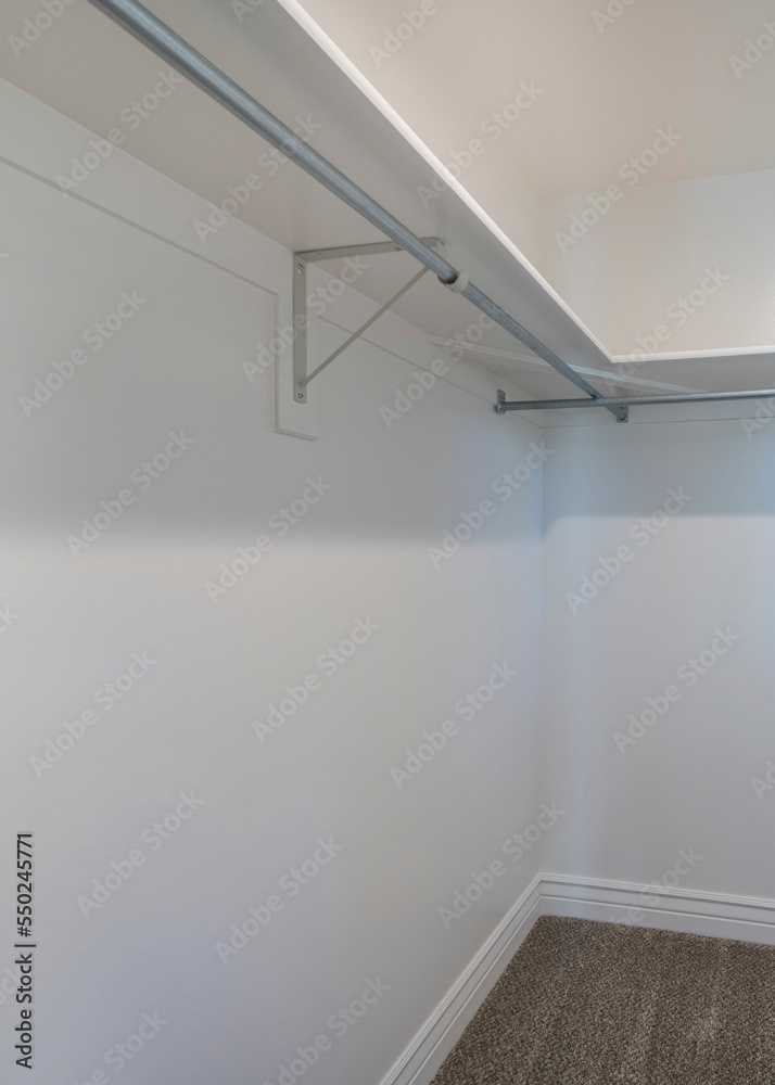 Vertical Small empty walk in closet with white interior and window ...