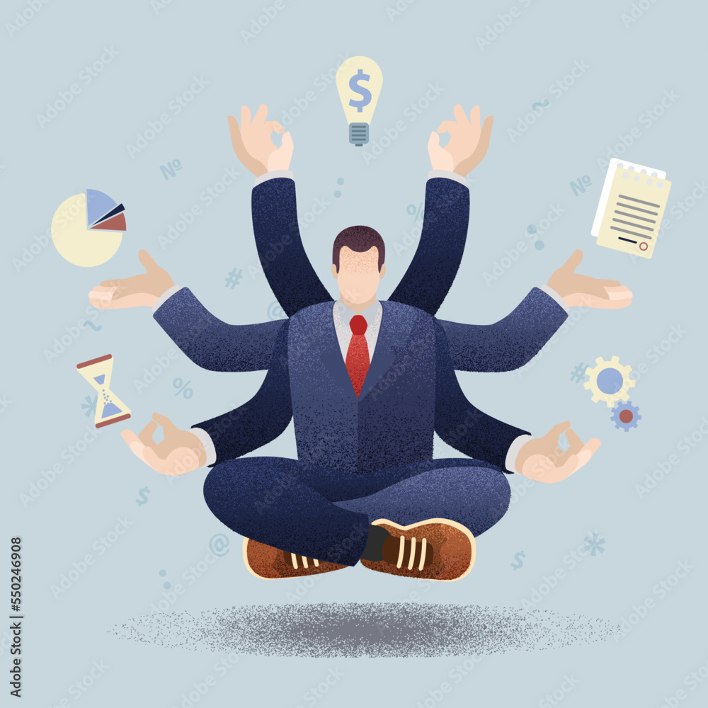 Businessman with multitasking skills. Man in suit with many arms ...