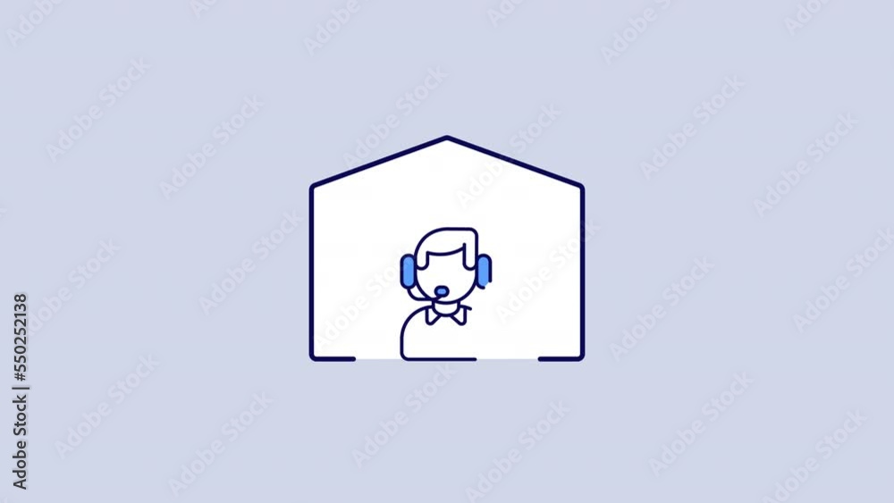 Animated home podcast color icon. Host with microphone and headphone ...