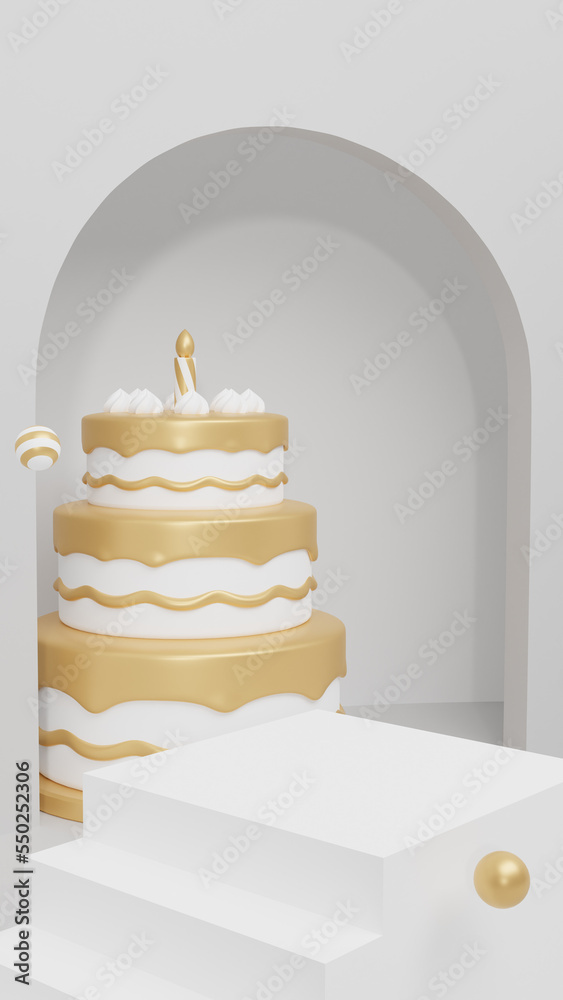 Product display podium with birthday cake and gift box. 3D rendering ...