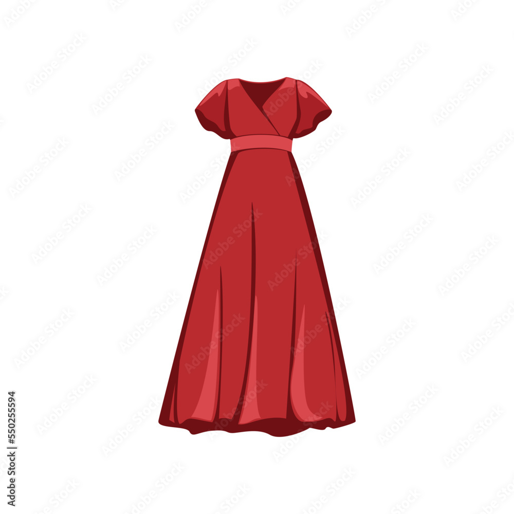 Red female gown for party cartoon illustration. Beautiful maxi dress ...
