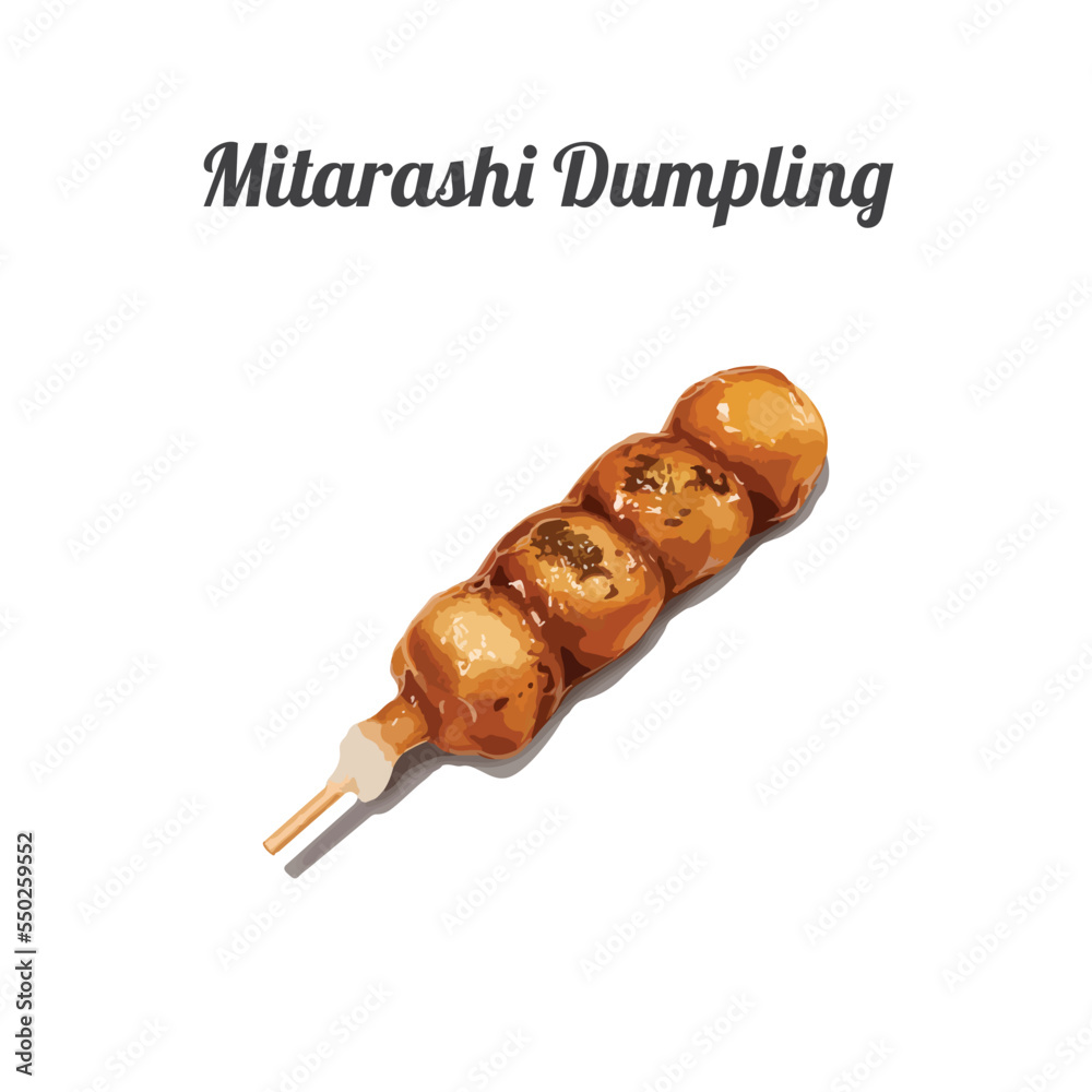Japanese traditional sweets Mitarashi Dango, Mitarashi dumpling. Hand ...
