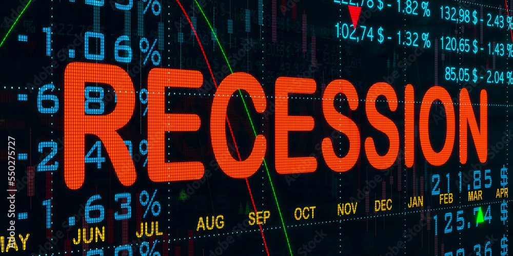 Recession, economic slow down. Screen with financial figures, stock ...