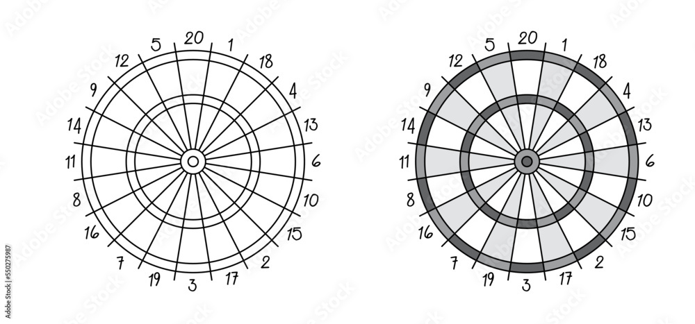 Cartoon dart board symbol. Dartboard icon. color, twenty, black and ...