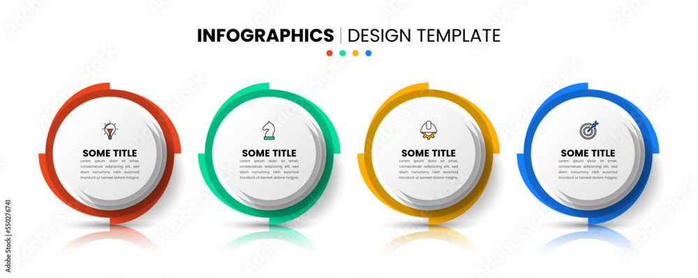 Infographic template. 4 gears in a row with text and icons Stock Vector ...
