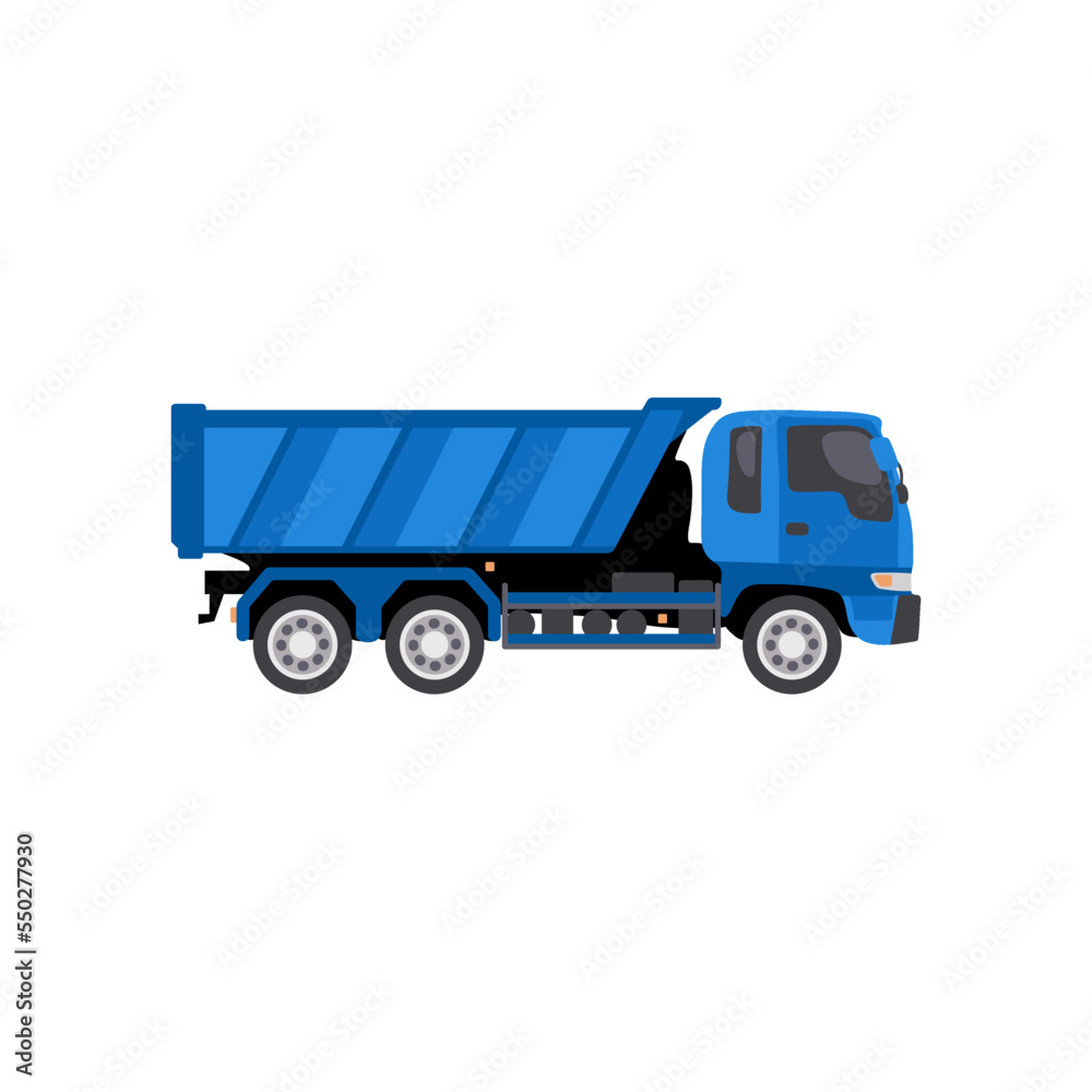 Blue dump truck flat vector illustration. Drawing or design of cargo ...