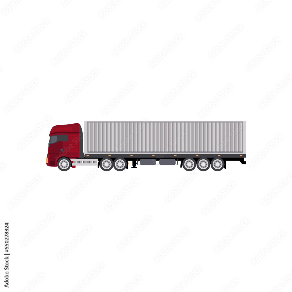 Trailer truck with container flat vector illustration. Drawing or ...