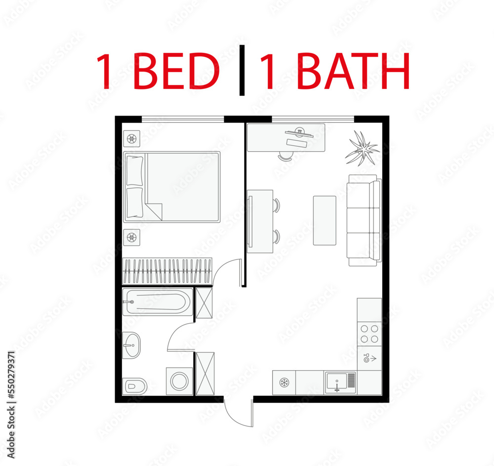 Plan floor apartment. Studio, condominium. One bedroom layout floor ... Plan floor apartment. Studio, condominium. One bedroom layout floor ...