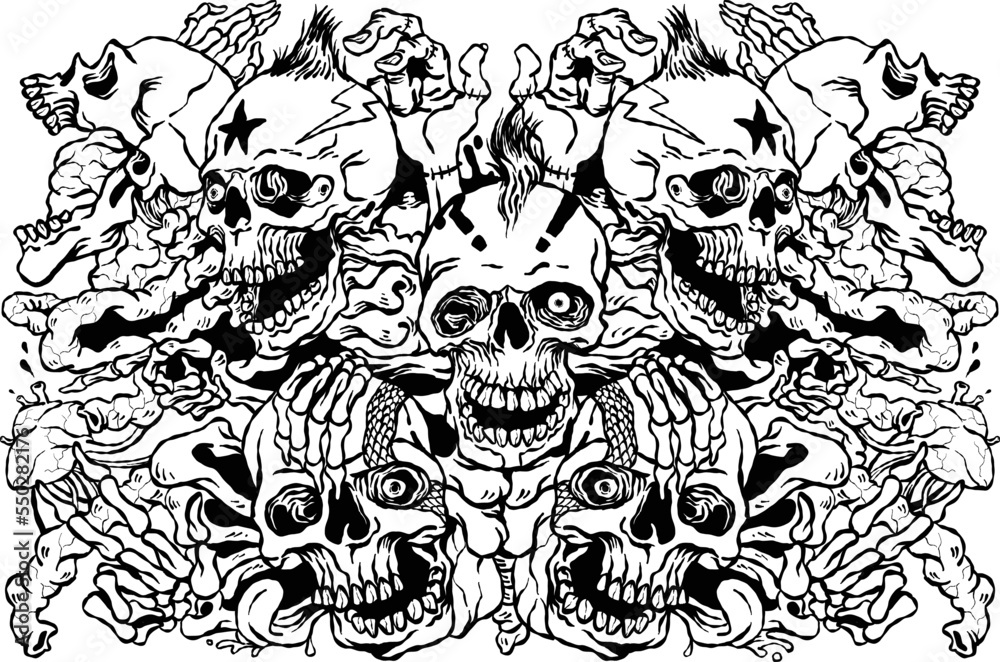 Punk skeletal skulls ghost ghouls zombies art vectors tattoos design ...