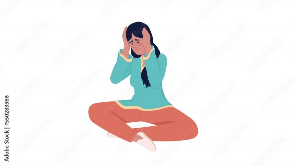 Animated exhausted girl character. Sensory overload. Hypersensitivity ...
