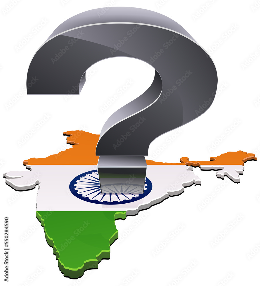 3D map of India in the colors of the Indian flag with a metallic ...