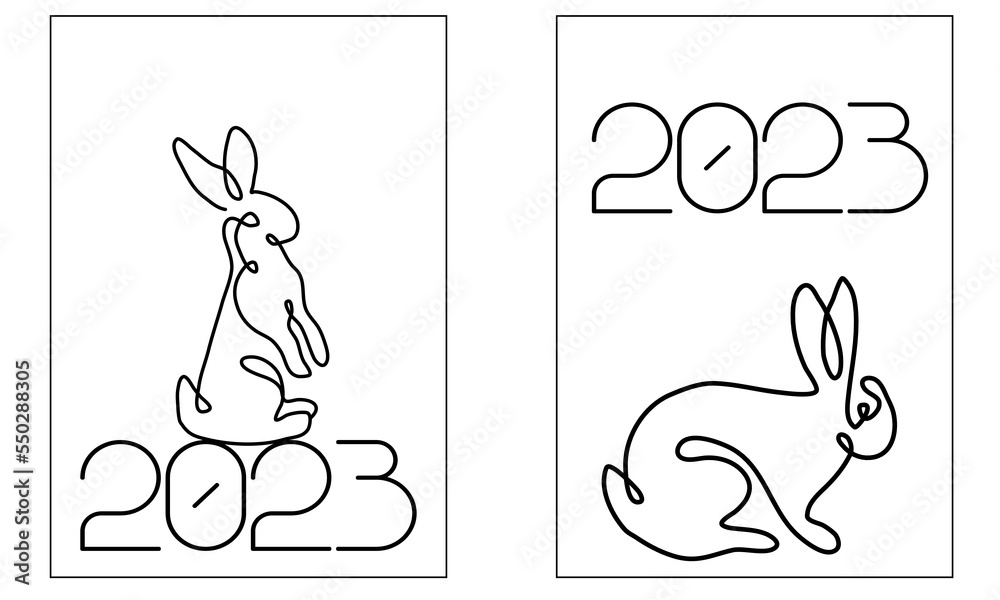 Continuous one line drawing of Bunny symbol of 2023 year. Fluffy rabbit ...