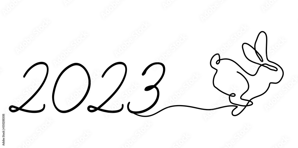 Continuous one line drawing of Bunny symbol of 2023 year. Fluffy rabbit ...