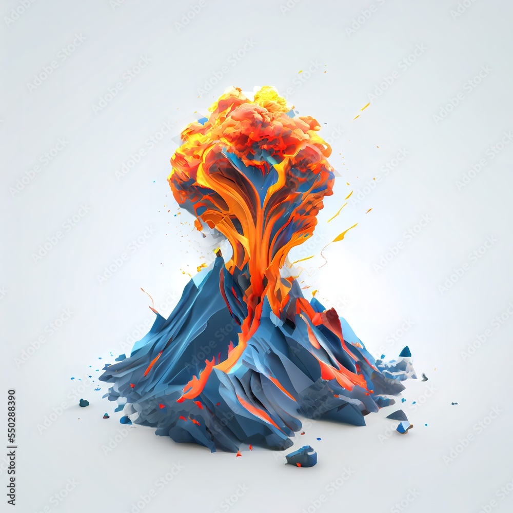 Eruption of volcano, beautiful cartoon isometric diorama of natural ...