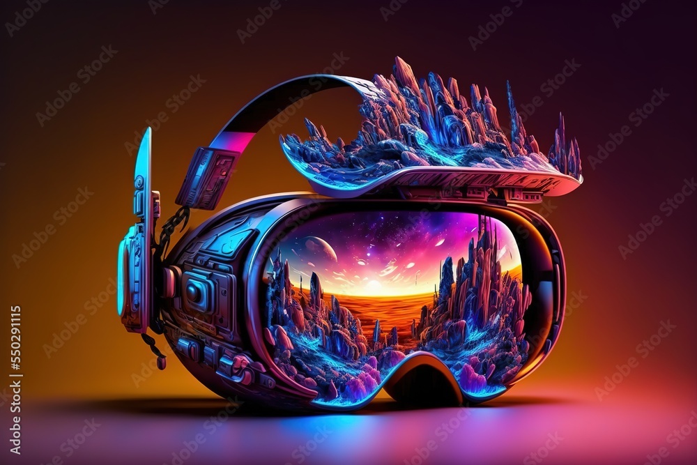 Metaverse concept and virtual world elements. Silhouette of a human ...