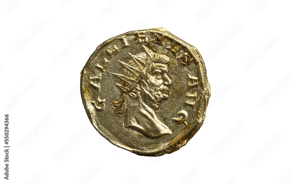 Roman gold aureus replica coin obverse of Roman Emperor Gallienus 253AD ...