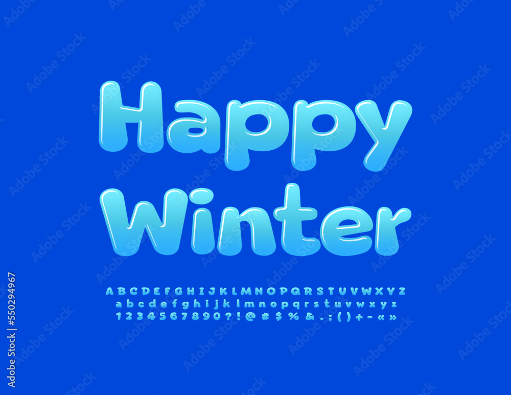 Vector creative poster Happy Winter. Blue Glossy Font. Candy style ...