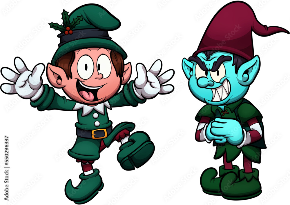 Naughty And Nice Christmas Elf. Vector clip art illustration with ...