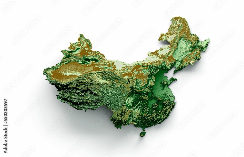 3d illustration of China Topographic Map realistic map isolated on ...