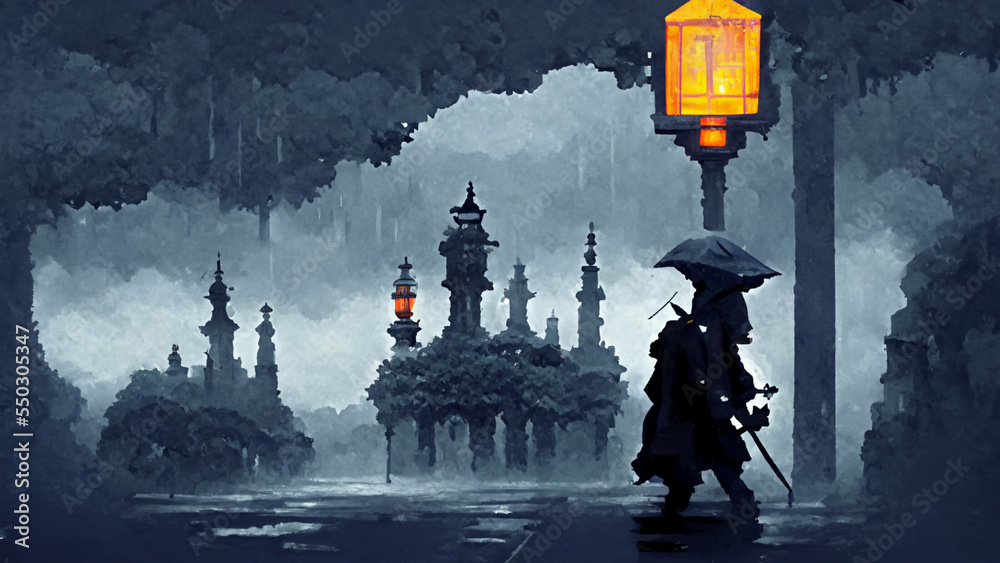 Pixel Art of a Lone Swordsman Travelling Through a Dreary Rainy Town 7 ...