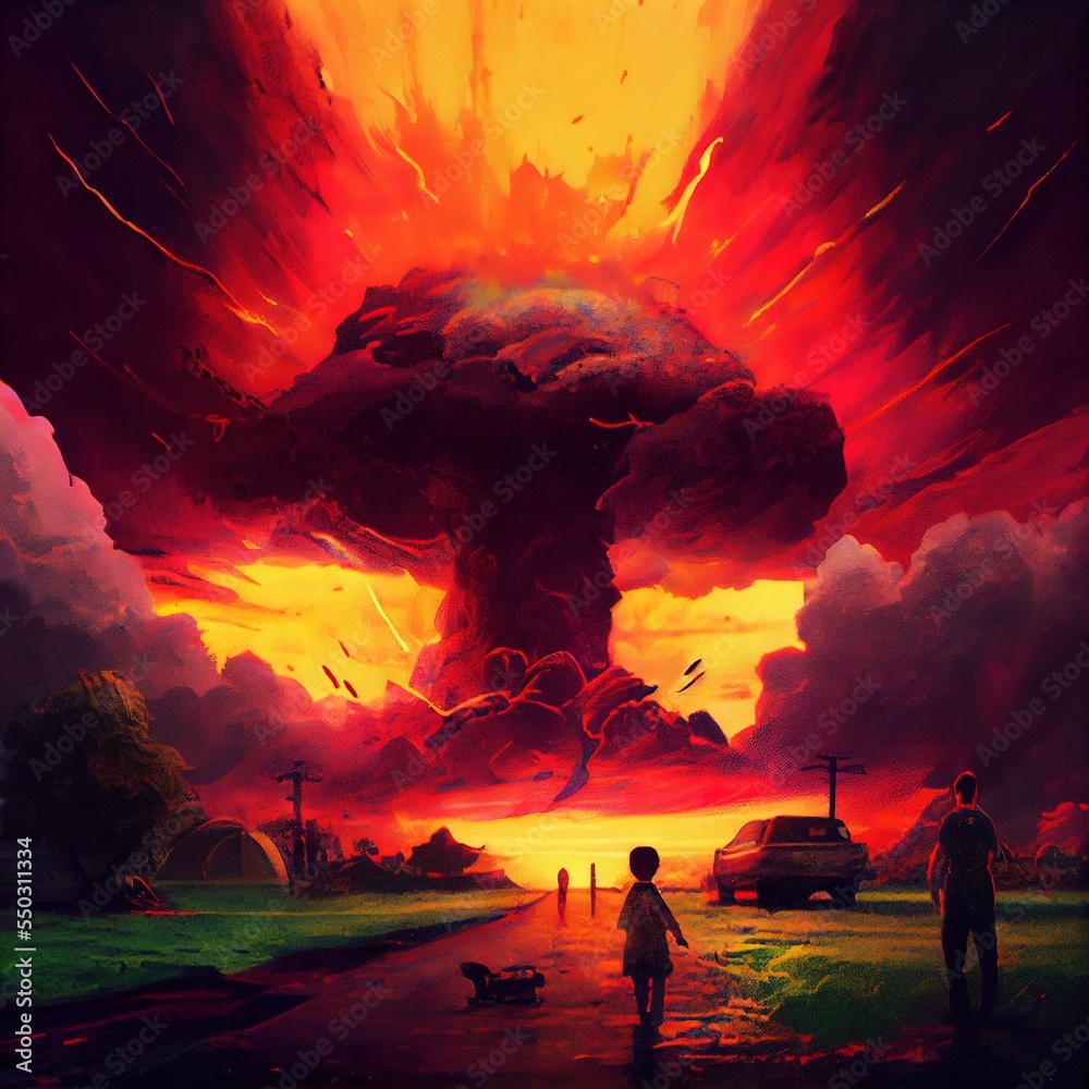 A nuclear explosion in a metropolis. The mushroom of an atomic ...