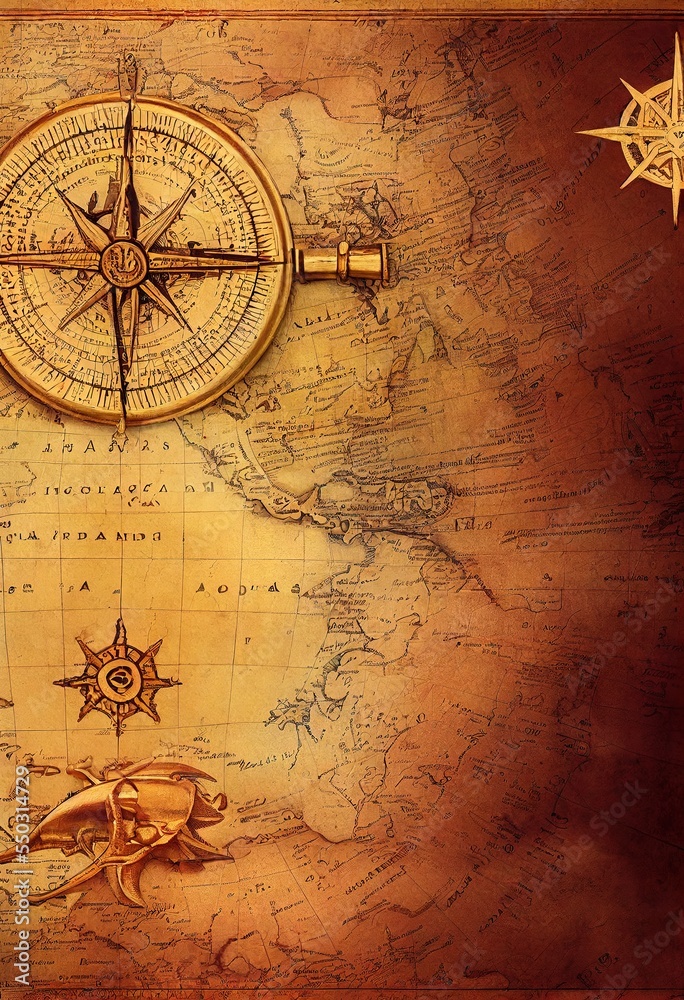 Image of an ancient ancient pirate map. An ancient paper pirate scroll ...