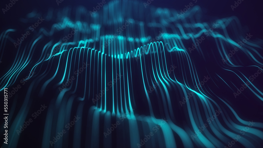 Futuristic wave of blue lines. Digital data flow. The concept of big ...