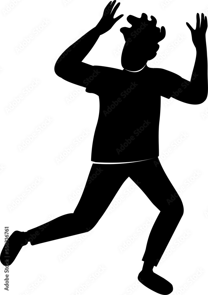 Young man running in panic semi flat color raster character silhouette ...