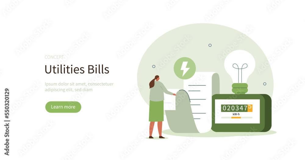 Character calculating utility bill and worrying about costs increase ...