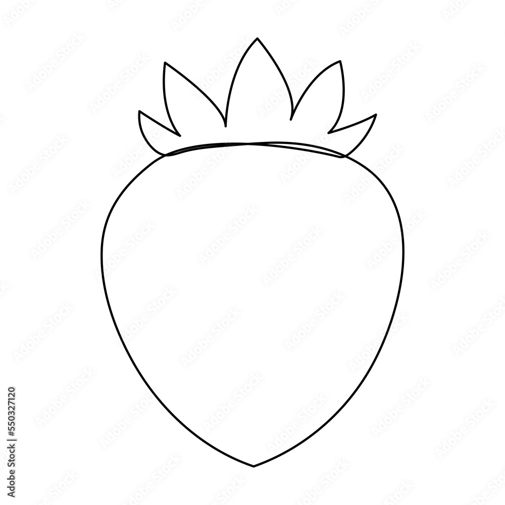 Strawberry line drawing. Hand drawn linear strawberry with leaf. Vector ...