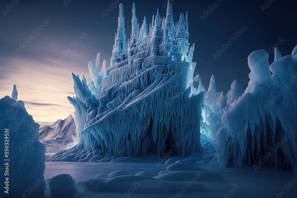 Ice castle. concept art. fantasy scenery. ilustración de Stock | Adobe Stock