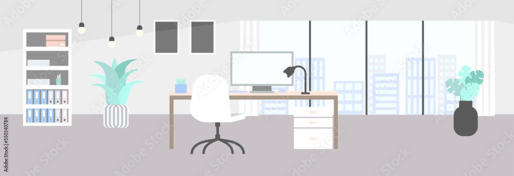 office interior modern illustration, flat vector illustration, studio ...