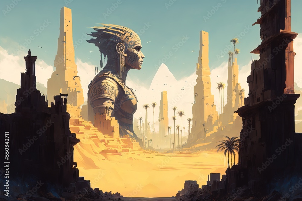 Futuristic Egypt. Sci-fi. Pyramid. Golden futuristic city. concept art ...
