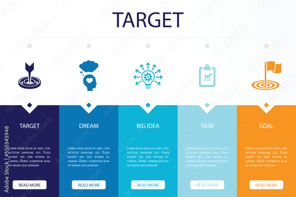 target, dream, big idea, task, goal icons Infographic design template ...