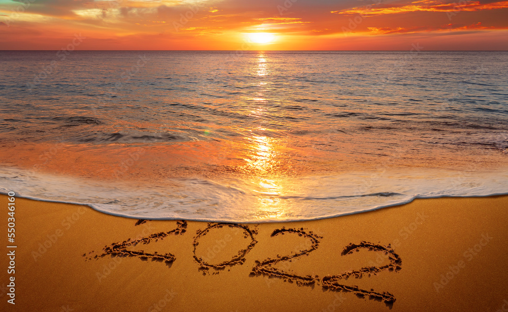 goodbye the year 2022 and welcoming new year 2023. White waves are ...