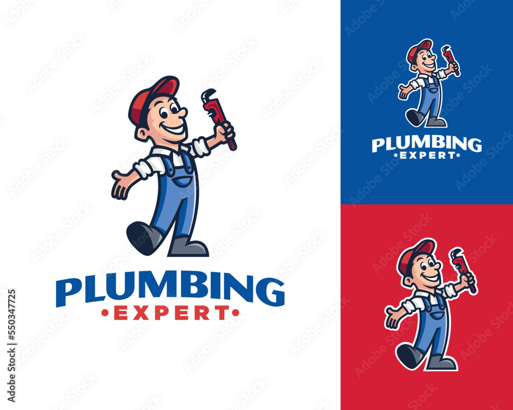 Mascot plumber logo. Cartoon illustration plumber logo. Vector plumbing ...