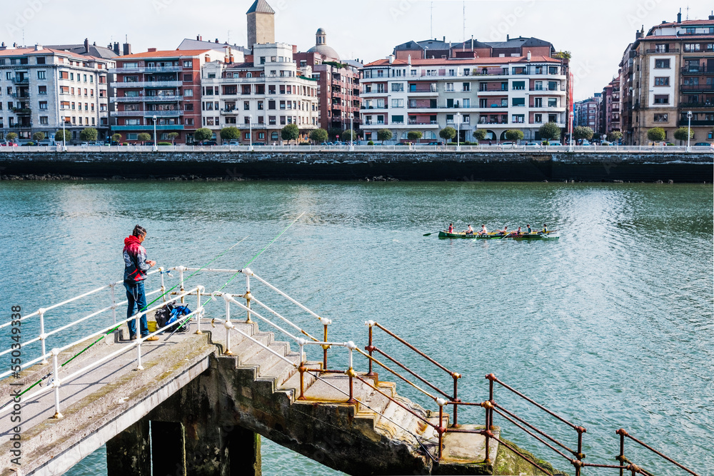 Bilbao, a town in the Basque Country, with a view of the river, a ...