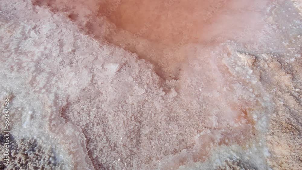 Closeup detailed shot of unrefined salt in Salt lake in Tunisia Chott ...