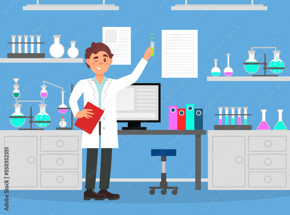 Professional man scientist doing chemical researchers using laboratory ...