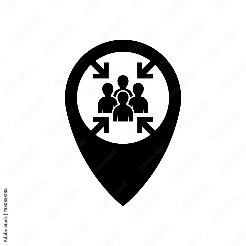 People gathering point vector icon. Pointer for a map with a group of ...