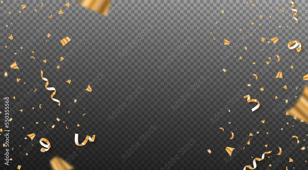 Gold confetti falling 3d in transparent background illustration Stock ...