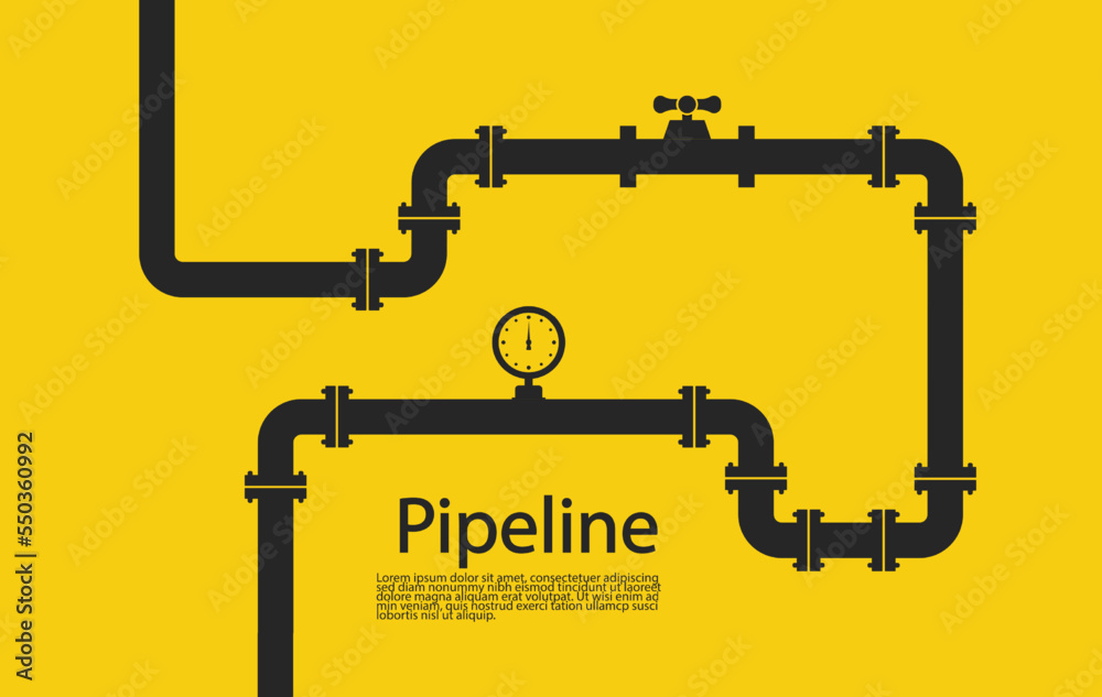 Pipeline background. Pipe icon with text on yellow backdrop. Technology ...