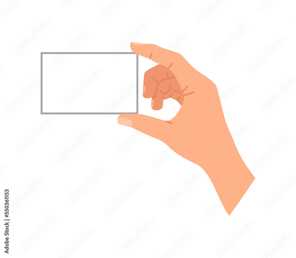 Hand hold credit or business card. Arm with blank paper card. Give and ...