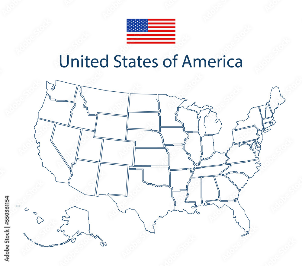 Usa map. Outline silhouette of united states of america. Simple line ...