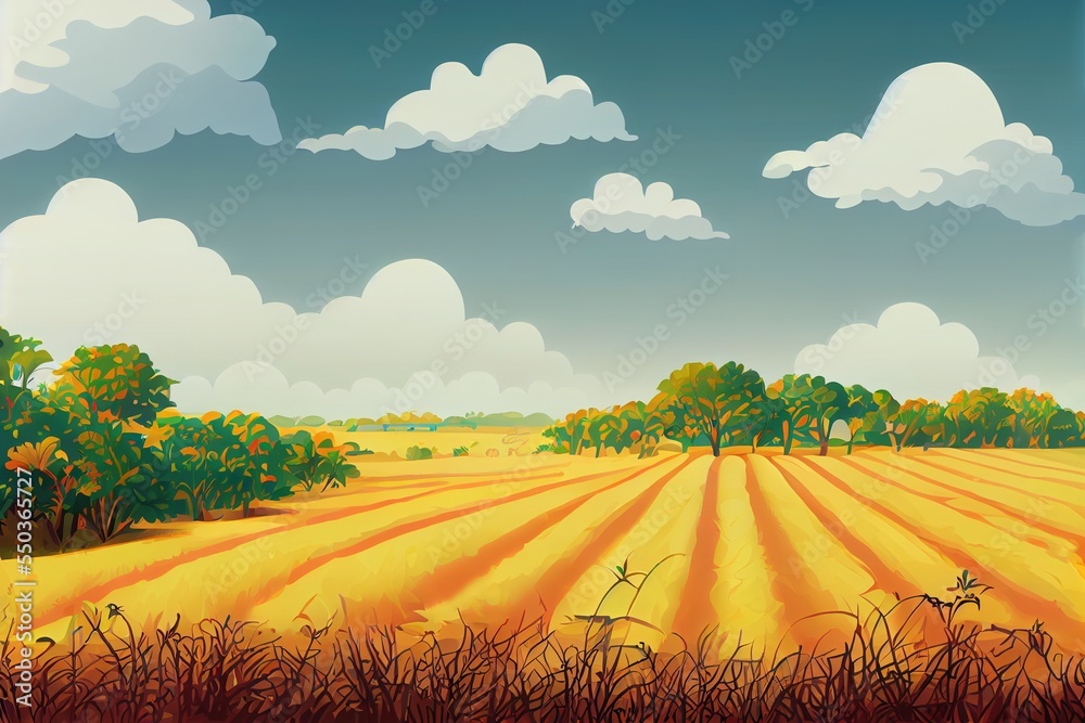 Cartoon nature scene farm fields empty stage for different usage ...